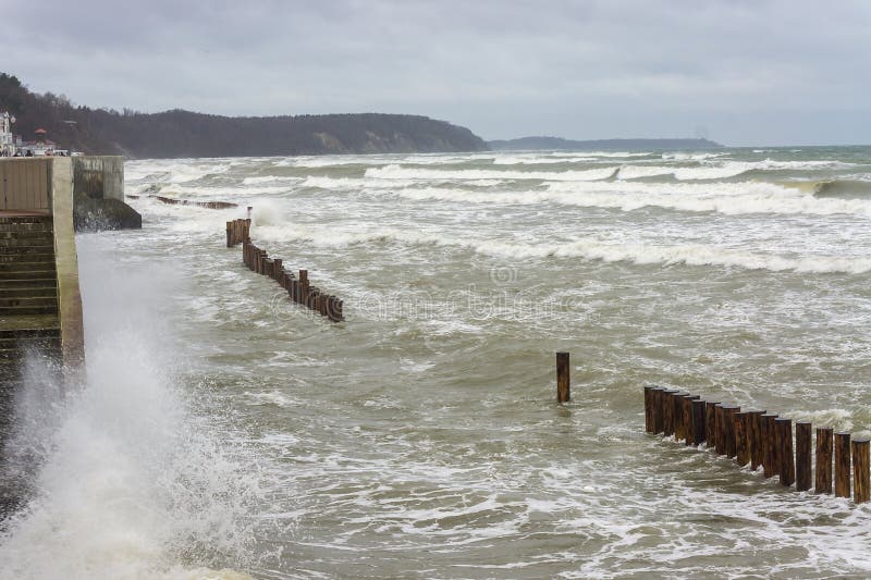 Coastal Protection in a Storm, Storm Waves in the Baltic Sea, Big Wave ...