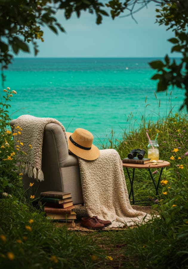 Coastal Relaxation: Serene Beach Scene with Turquoise Water Stock Image ...