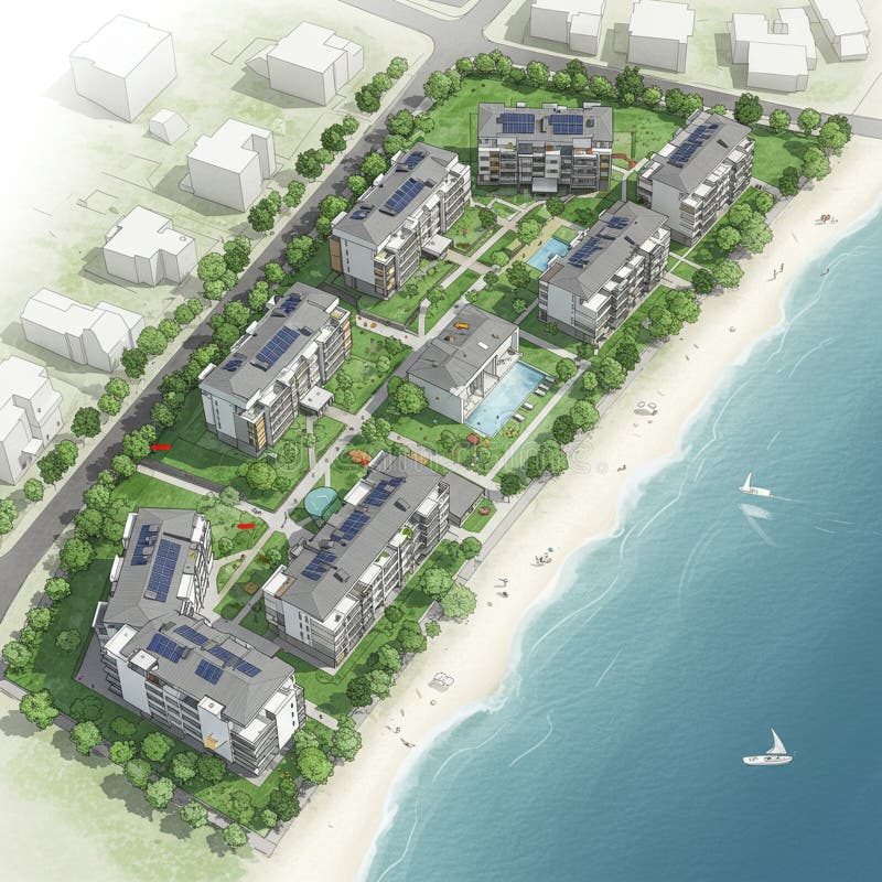 Coastal Residential Complex with Several Modern Multi-story Buildings ...