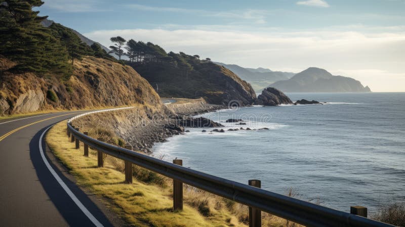 A Coastal Road with a Serene, Calm Sea Stock Illustration ...
