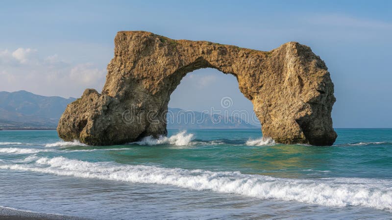 Coastal Rock Archway Ocean Waves Background Stock Illustration ...