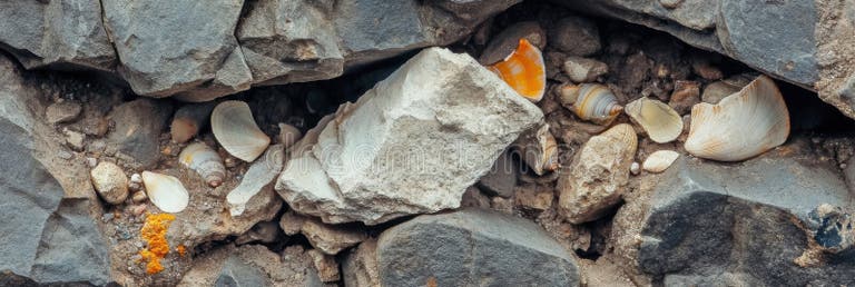 Coastal Rock Formation Filled with Various Shells and Erosion Patterns ...