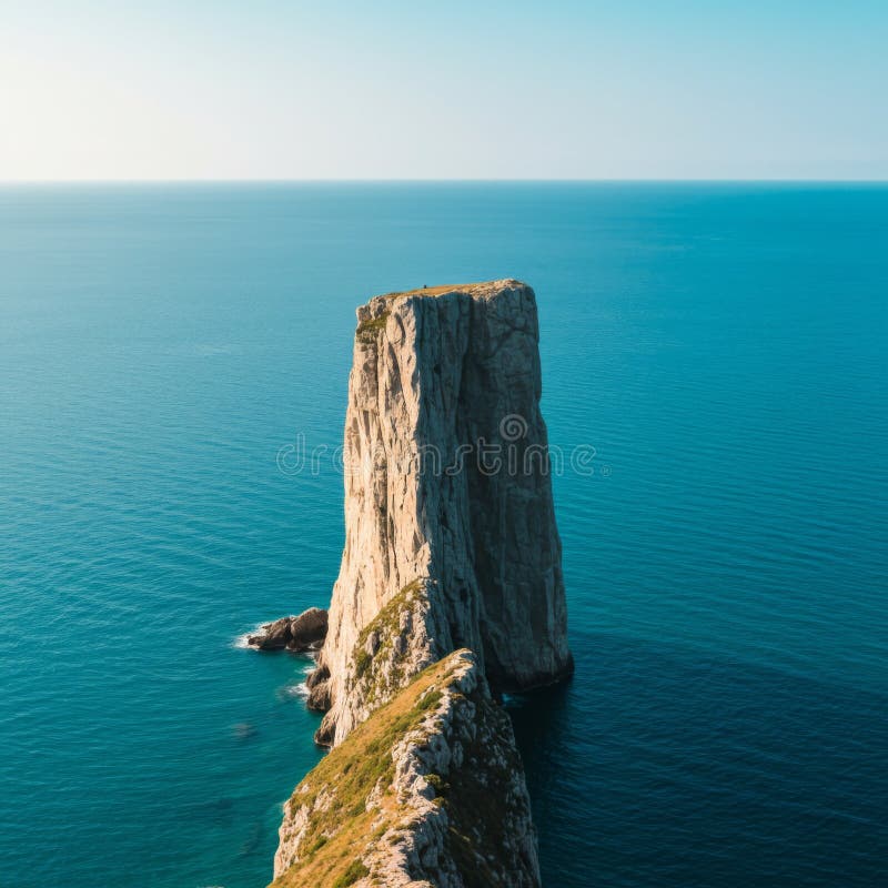 Coastal Rock Formation Rising from Azure Sea Stock Illustration ...