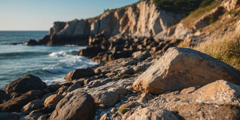 Coastal Rock Formation with Summer Colors. Stock Illustration ...