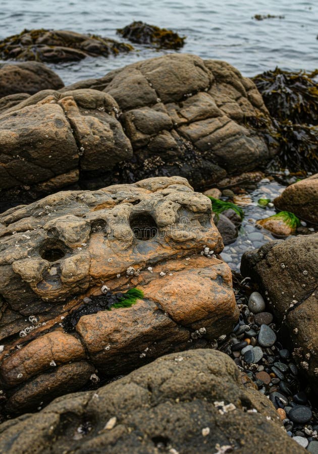 Coastal Rock Formation with Varied Textures and Colors Stock ...