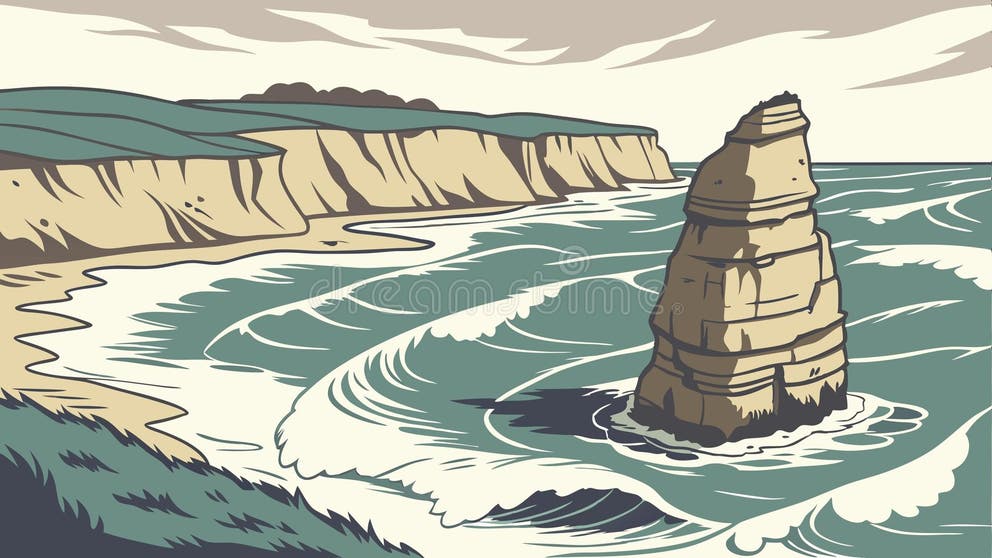 Coastal Rock Stack Formation, Dramatic Seaside Nature Vector Design ...