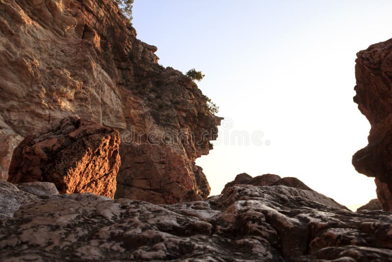 Coastal Rock at Sunrise. Rocky Shore Stock Photo - Image of beautiful ...