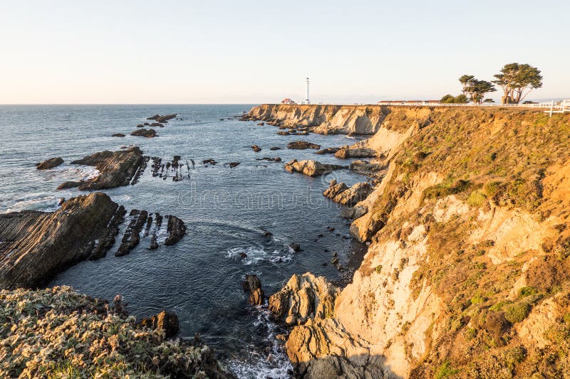 Coastal Rocks, Cliffs and Point Arena Lighthouse Stock Photo - Image of ...