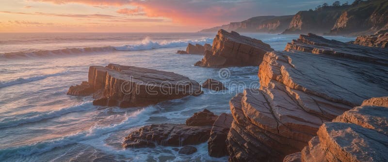 Coastal Rocks Sunset Ocean Scenic Beauty. Stock Image - Image of ...