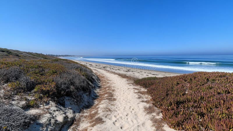 Coastal Sand Path Leading To Ocean Waves Stock Illustration ...