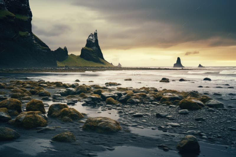 Coastal Scene Rugged Rocks Distant Lighthouse Stock Photos - Free ...