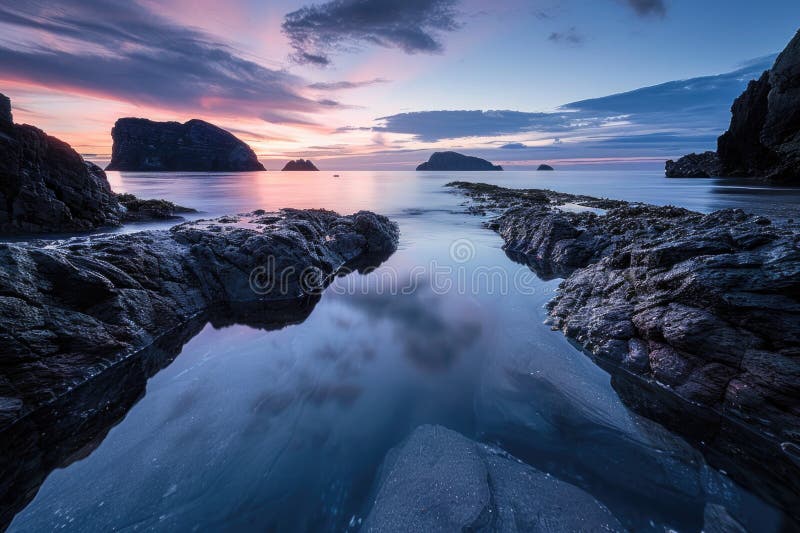 Coastal Scenery with Rocks and Sea, Stock Photo - Image of ocean, calm ...
