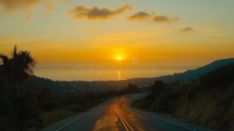 Coastal Sunset Highway Scenic Ocean View Stock Illustration ...