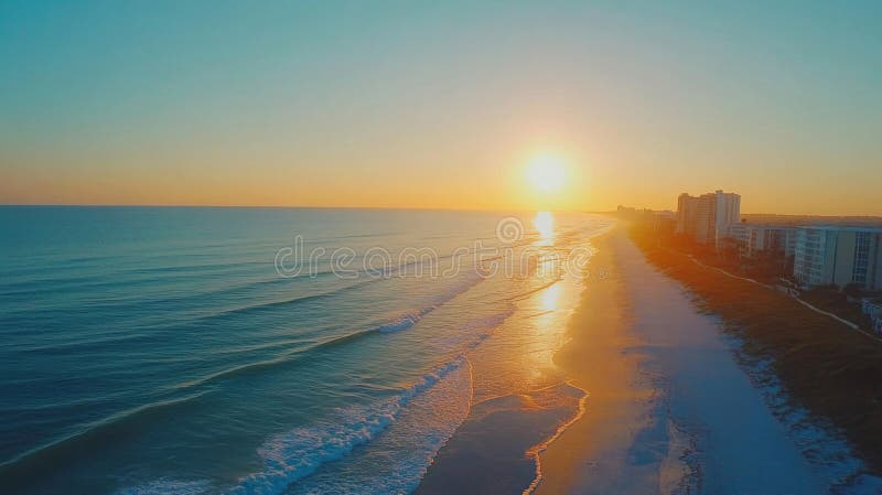Coastal Sunset Over Oceanfront Buildings Beach Stock Illustration ...
