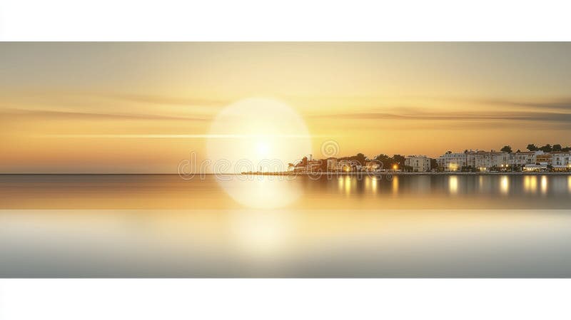 Coastal Town Sunset Panorama Stock Illustration - Illustration of calm ...