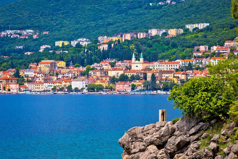 Coastal Town of Volosko in Kvarner Bay Stock Image - Image of aerial ...