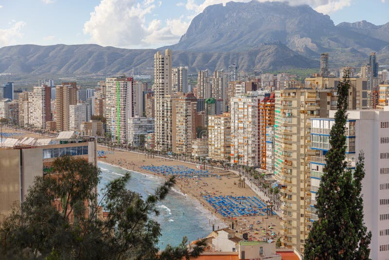 Coastal View of the City of Benidorm with Beach Stock Photo - Image of ...