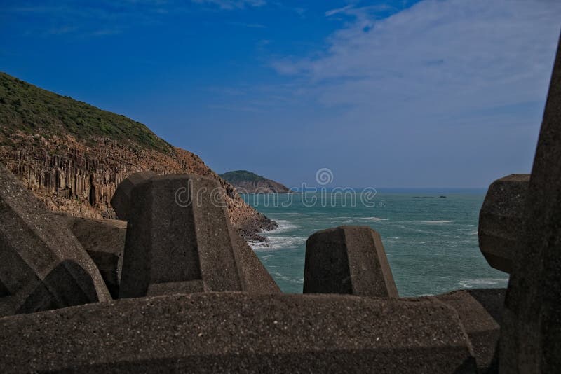 Coastal View with Concrete Structures and Ocean Stock Image - Image of ...