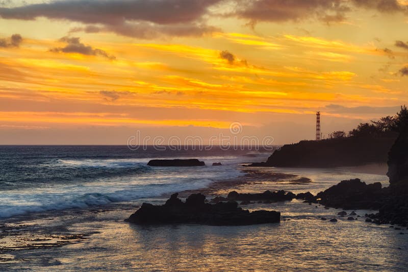 Coastal View at Sunset. Mauritius. Panorama Stock Photo - Image of ...