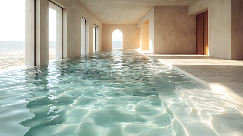 Coastal Villa Infinity Pool Sunlight Interior Design Stock Illustration ...