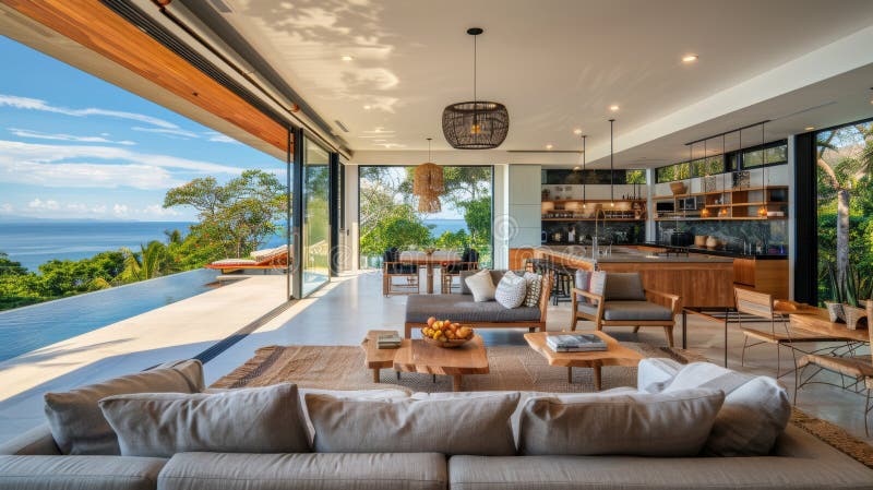 Coastal Villa with Panoramic Ocean View Stock Illustration ...