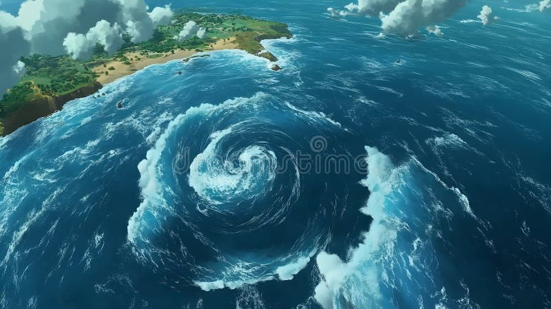 Coastal Vortex Over Island Seascape Stock Illustration - Illustration ...