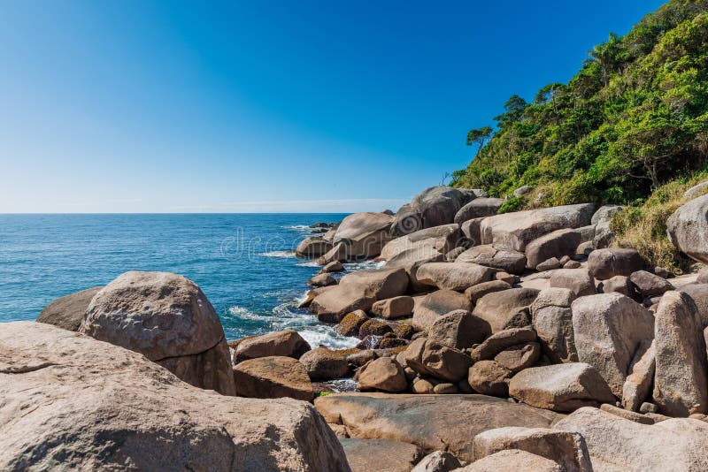 Coastline with Amazing Granite Rocks and Quiet Ocean Stock Photo ...