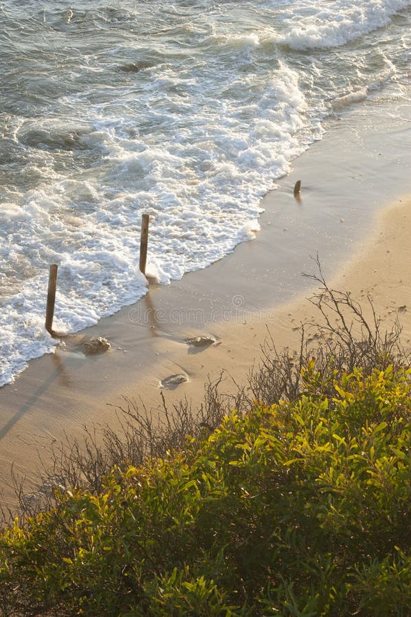 Coastline of the Beach with Two Footsteps Stock Photo - Image of blue ...