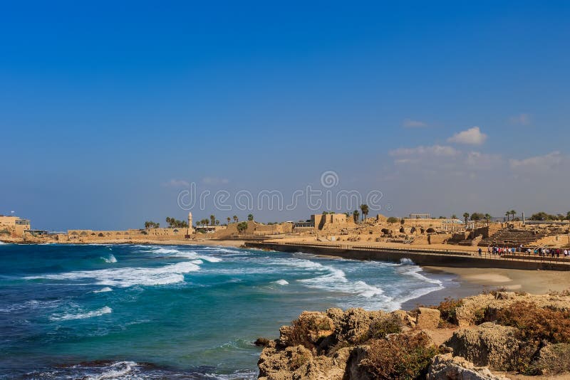 Coastline of Caesaria editorial stock image. Image of mediterranean ...