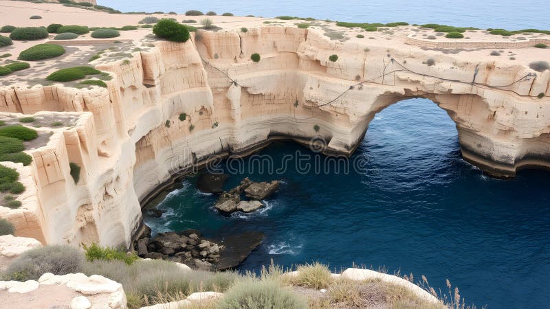 Rugged coast with arches stock illustration. Illustration of sculpted ...