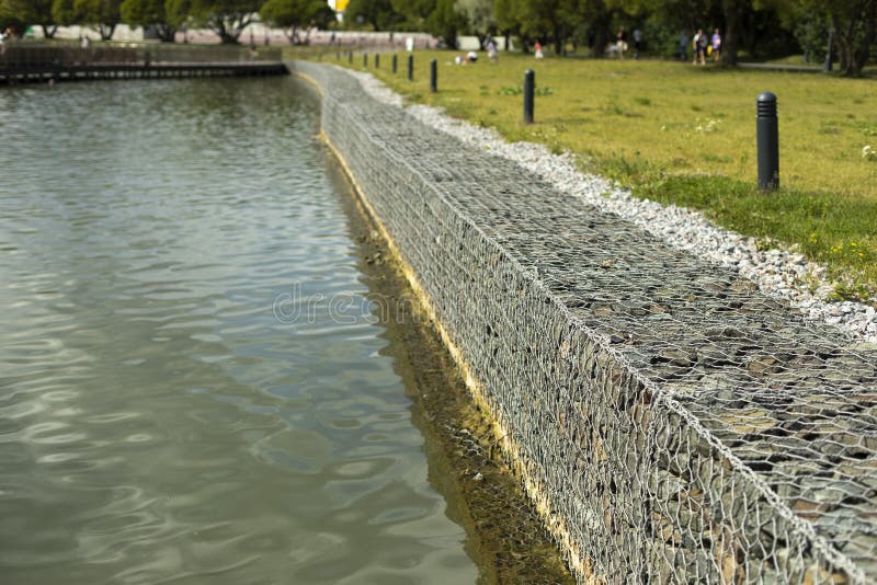 Coastline from Flooding. Stone Inside the Net on the Embankment Stock ...