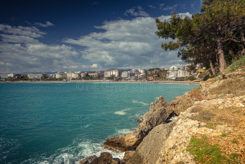Coastline in Front of Hotels Stock Image - Image of turkish ...
