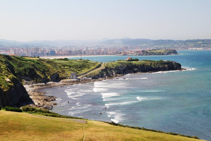 Coastline in Gijon, View To Cliffs and Ocean Stock Photo - Image of ...
