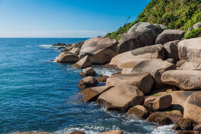 Coastline with Granite Rocks and Quiet Ocean in Brazil Stock Image ...