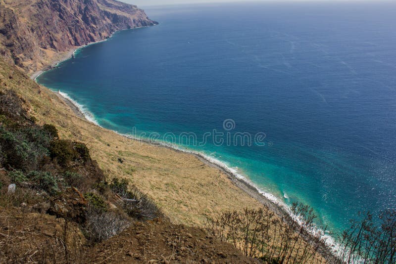 Coastline of Madeira with High Cliffs Along the Atlantic Ocean. Stock ...