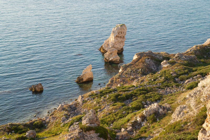 A Coastline with Many Big Rocks. Stock Image - Image of meadow ...