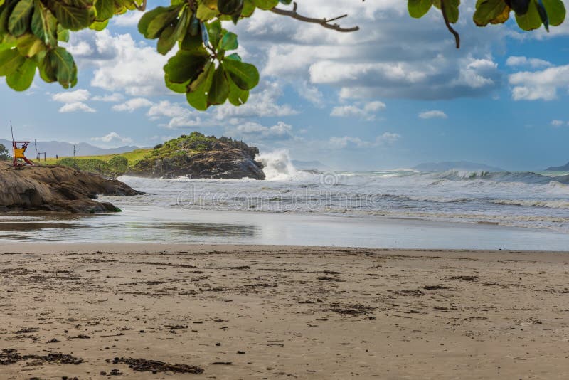 Coastline with Rocks, Beach and Ocean with Waves in Brazil. Matadeiro ...