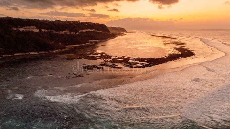 Coastline with Waves on Low Tide and Sunrise Tones. Drone View Stock ...