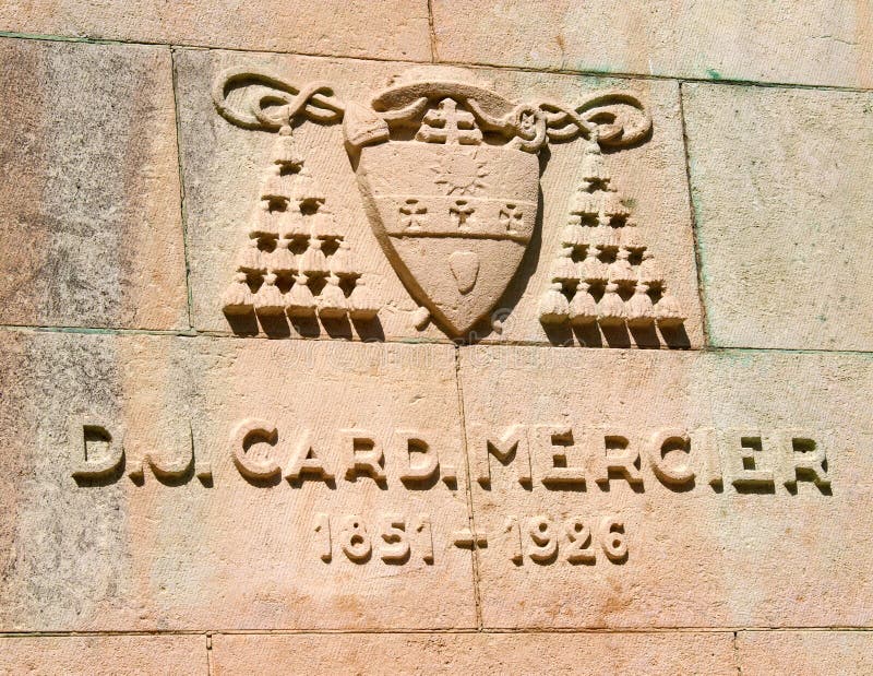 Coat Of Arms And The Date Of The Life Of Cardinal Mercier Statue Stock ...