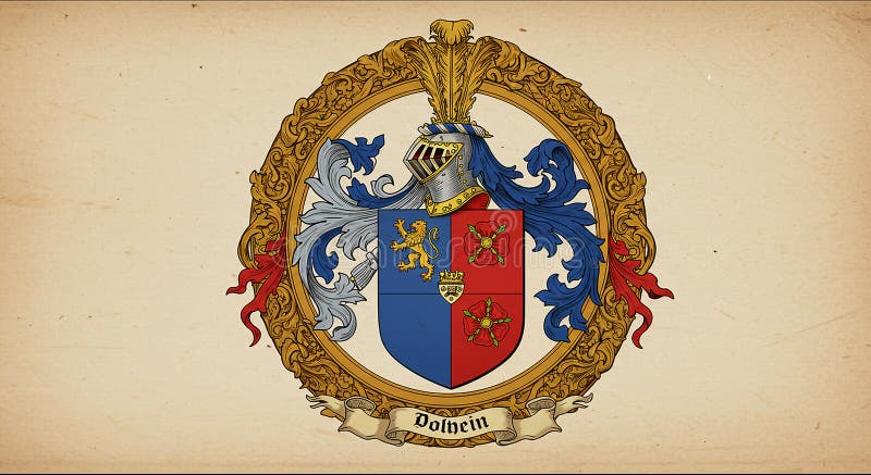 Coat of Arms Featuring a Shield Divided into Blue and Red Sections. the ...