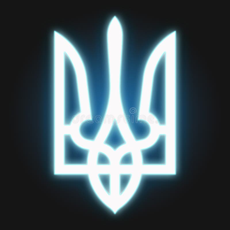 Coat of Arms of Ukraine, Emblem with Neon Blue Light on a Black ...