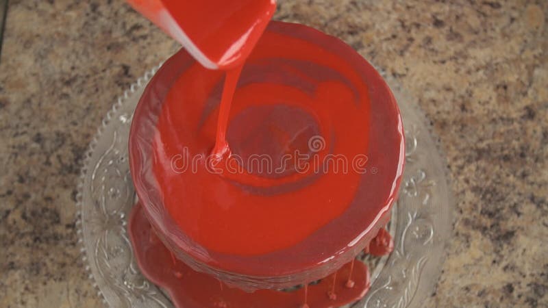 Coating the Cake with Red Icing Stock Video - Video of design, culinary ...