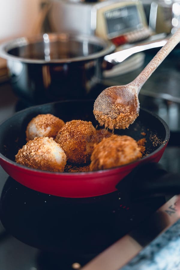Coating Dumplings with Bread Crumbs Stock Photo - Image of austrian ...