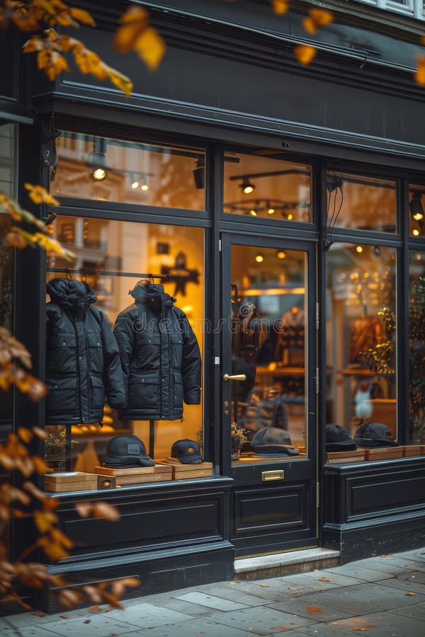 Coats Displayed in Storefront Window Stock Photo - Image of modern ...