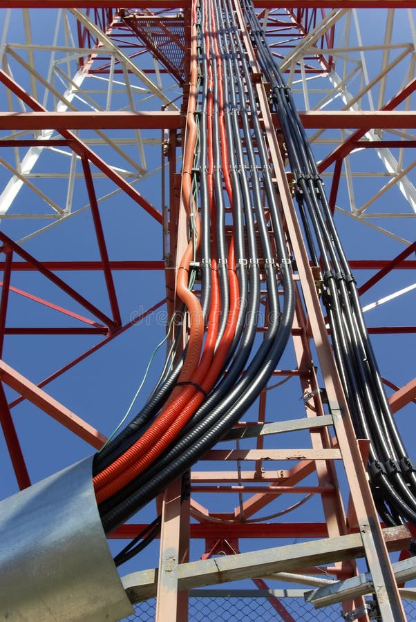 Coaxial Cables on Tower of Communication Stock Photo - Image of cables ...