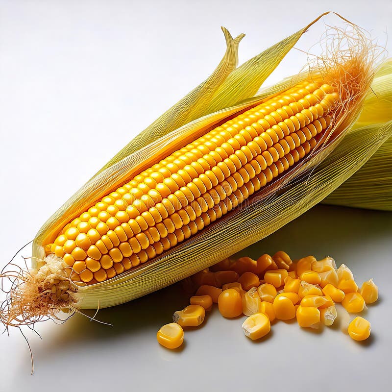 Cob of Corn with Golden Kernels on White Surface Stock Illustration ...