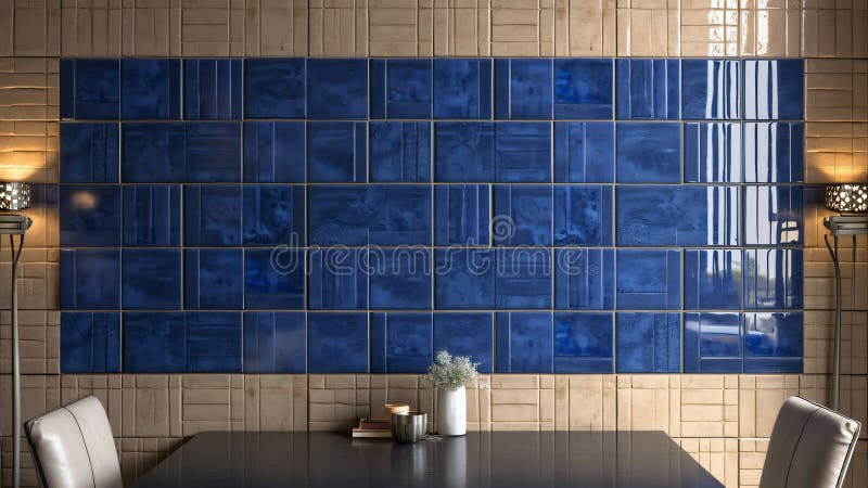 Cobalt Blue and Beige Mosaic Wall Tile Background, Rectangular Grid of ...