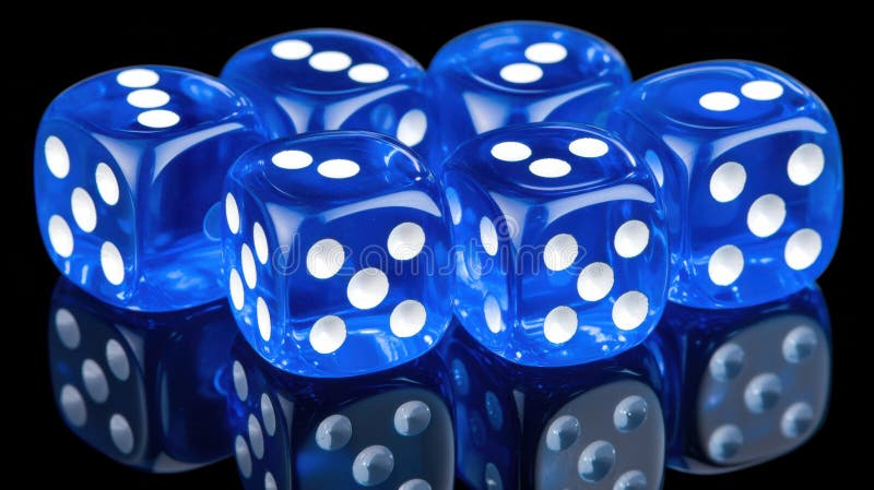 Cobalt Blue Dice Set Stacked on a Sleek Reflective Surface Creating a ...