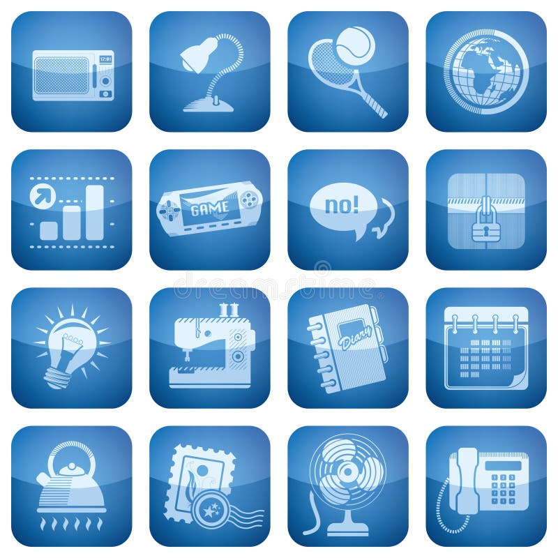 Cobalt Square 2D Icons Set stock vector. Illustration of planet - 12957324