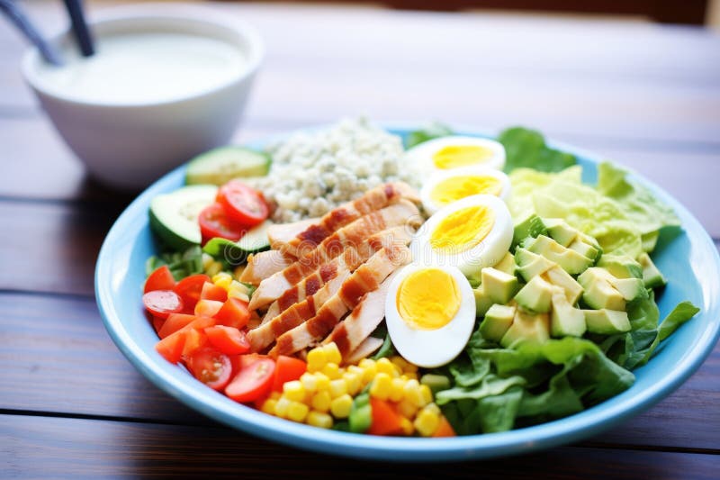 Cobb Salad with Extra Blue Cheese Dressing Drizzle Stock Image - Image ...